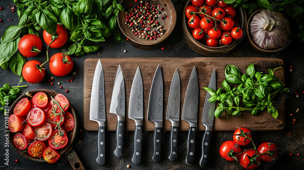 The kitchen knife banner with a wooden handle is a bright and ...