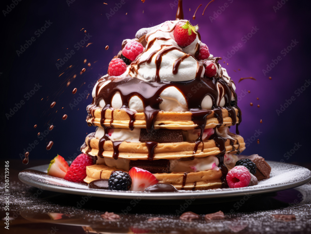 International waffle day. Whimsical scene by photographing a stack of ...