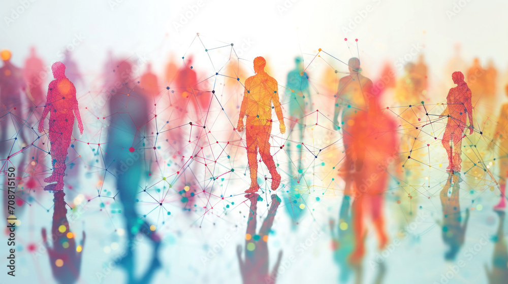 Abstract representation of a diverse population connected through a ...