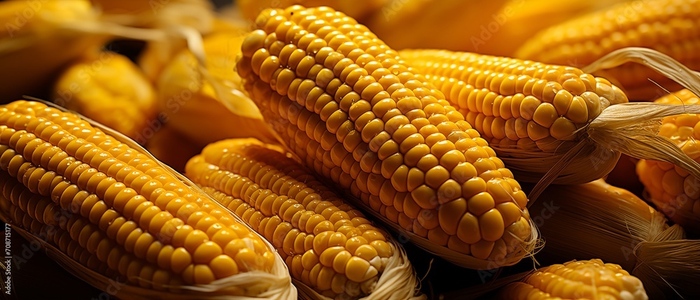Golden Corn Cobs on A vibrant collection of golden corn cobs ...