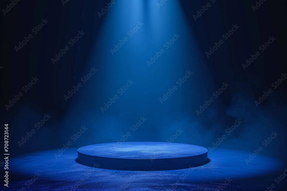 Dark blue round stage with soft shadow lights coming from the top Stock ...