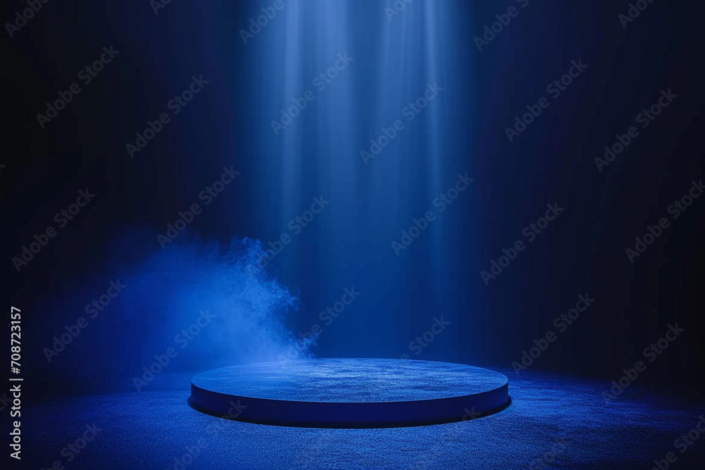 Dark blue round stage with soft shadow lights coming from the top Stock ...