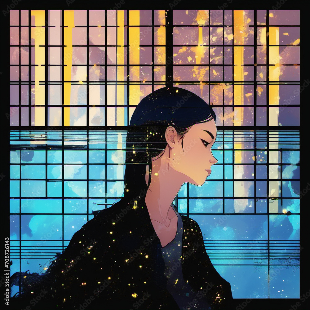 Retrato de chica anime con estilo deslumbrante de estrellas - estampa ...