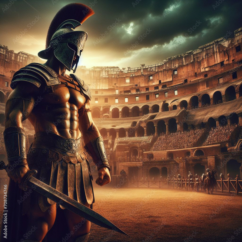 Roman gladiator inside the coliseum, Gladiator inside battle arena ...