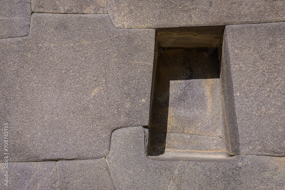 Estructura trapezoidal ventana Inca - Ollantaytambo - Perú Stock Photo ...