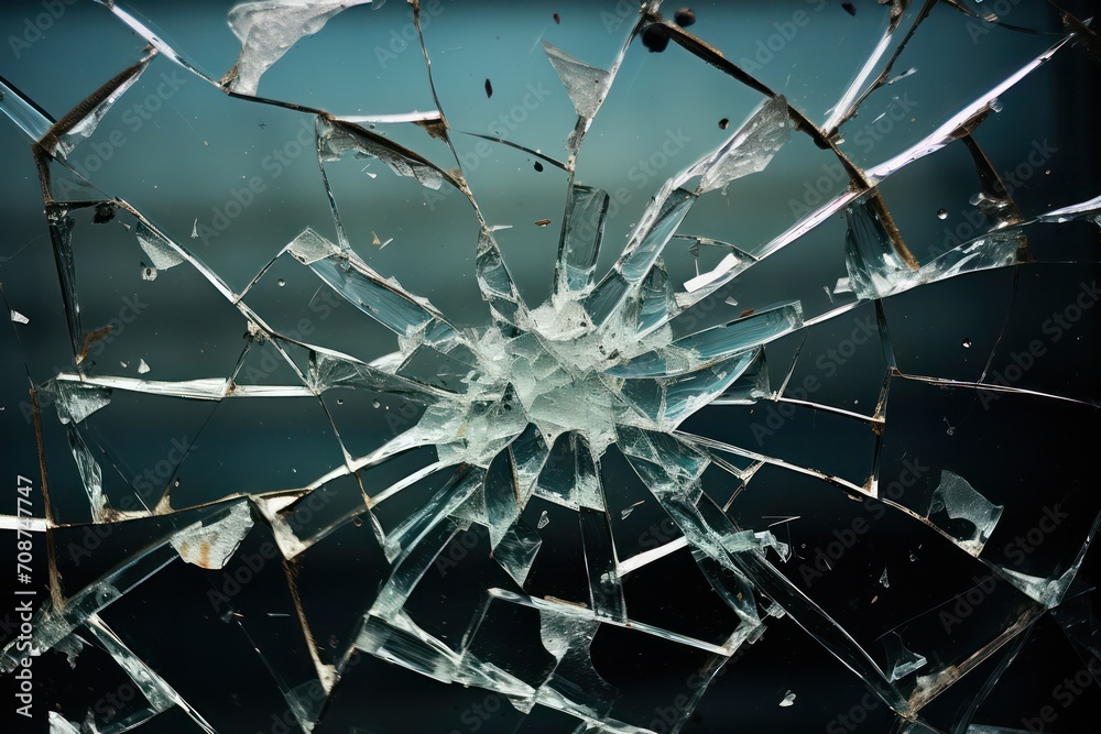 broken window glass with a hole from gun shot. Street violence. Broken ...