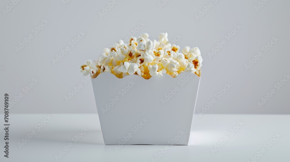 Box of popcorn as a mock-up. white box, in a studio, studio lights ...