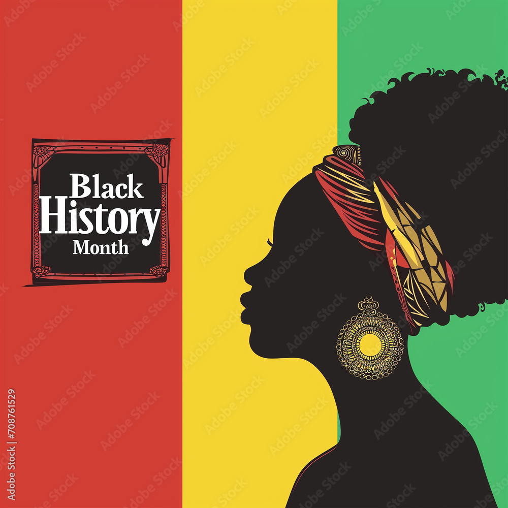 Black History Month poster with black silhouette of African woman on ...