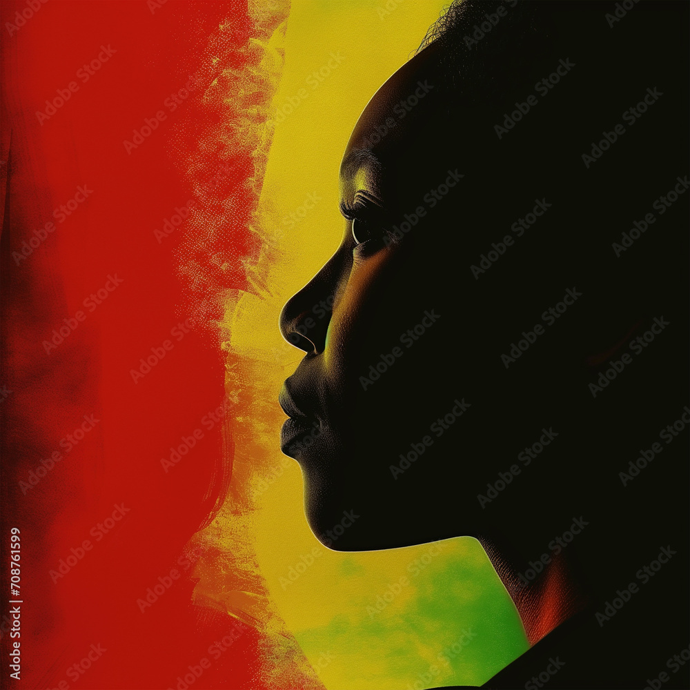 Black History Month poster with black silhouette of African woman on ...