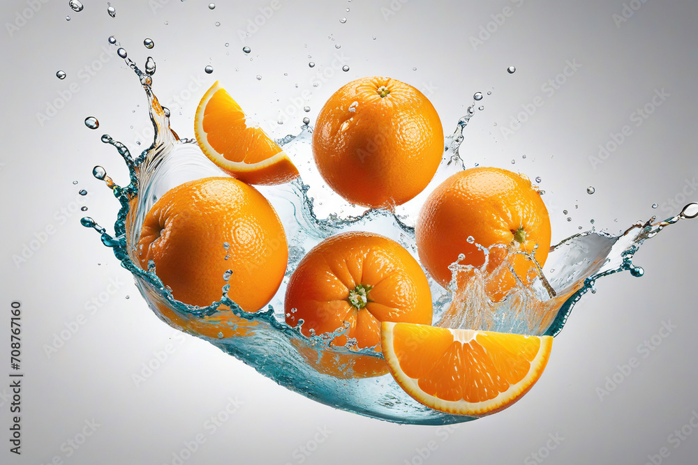 orange and water splash. a group of oranges falling into the water ...