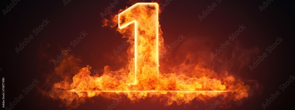fire number 1 made of fire flames. number one, first symbol. isolated ...