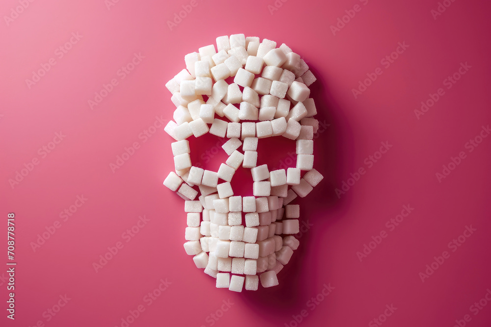 Skull in the form of white sugar. Diabetic concept. Quitting sugar in ...