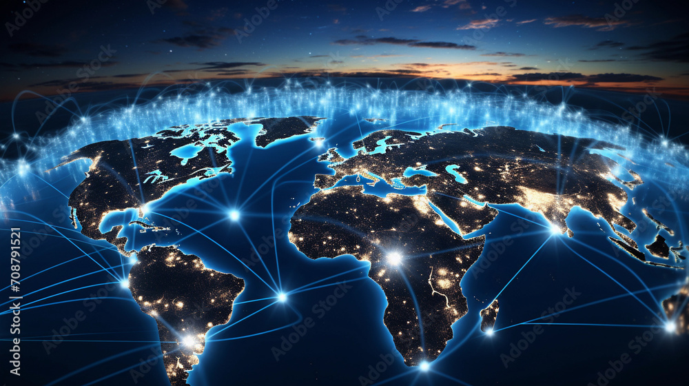 world connected through web3, world map that lights up when interacted ...