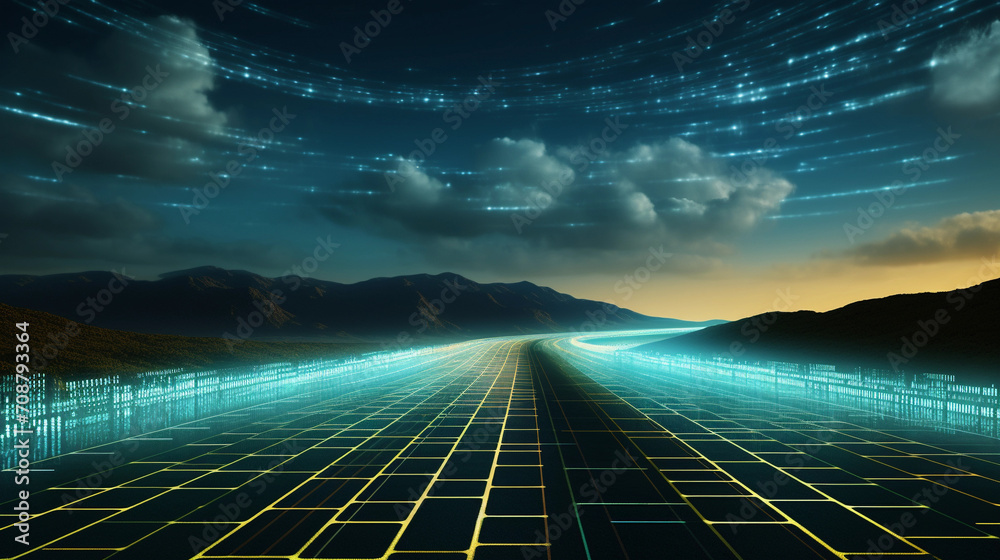 modern data road, light speed travel, rays of light, fast travel of ...