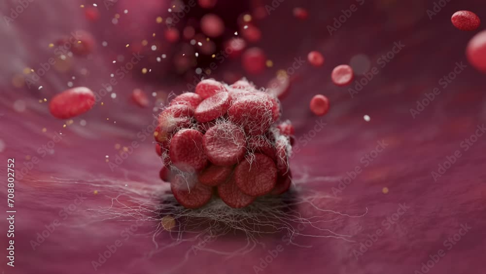 Vidéo Stock blood clot within artery, surrounded by flowing red blood ...