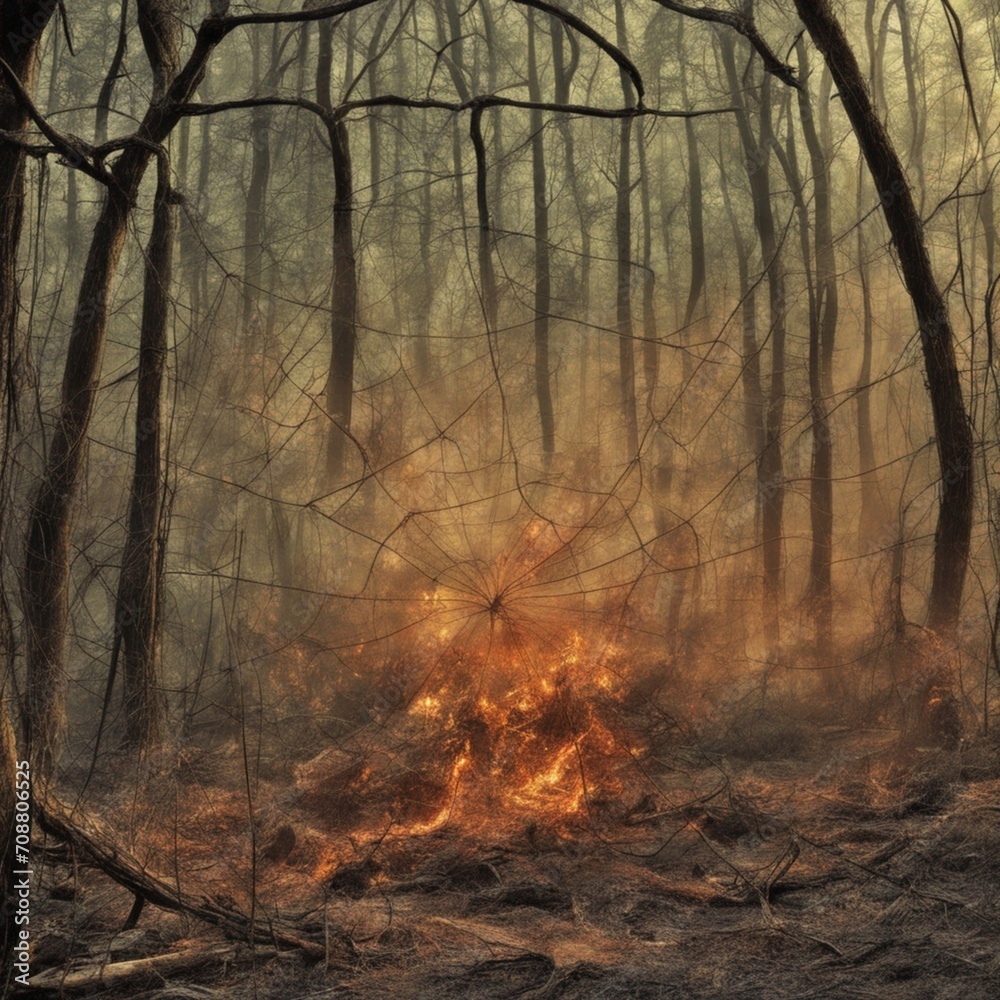 Nature's Resilience: Spider Webs Amidst Forest Fire Chaos Stock ...