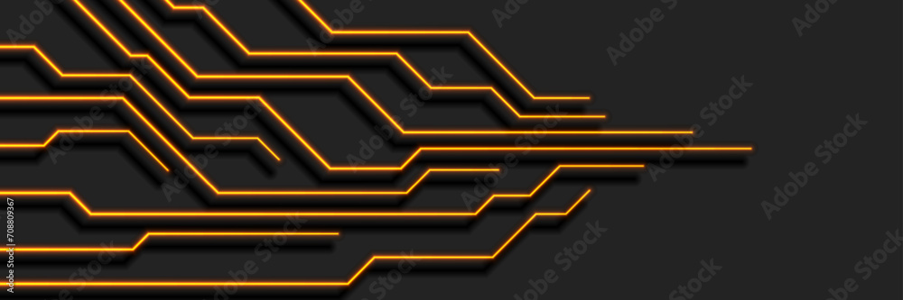 Abstract orange neon technology background with circuit board lines ...