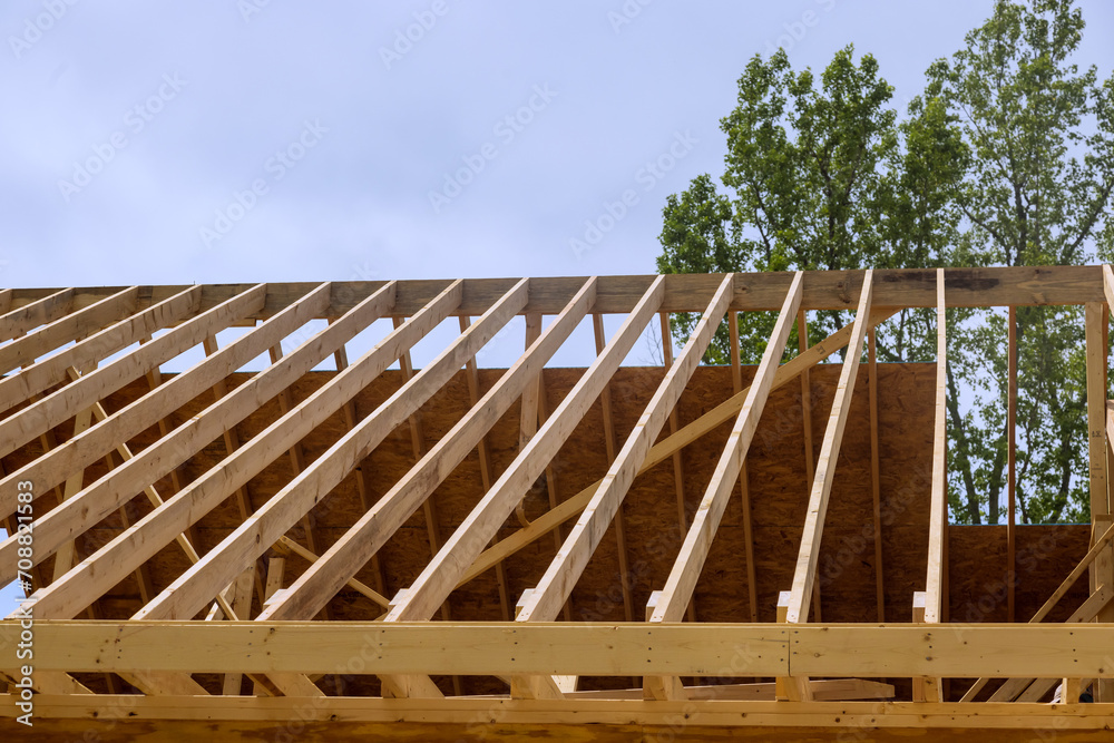 Timber wooden truss frame beam house stick built home under framework ...