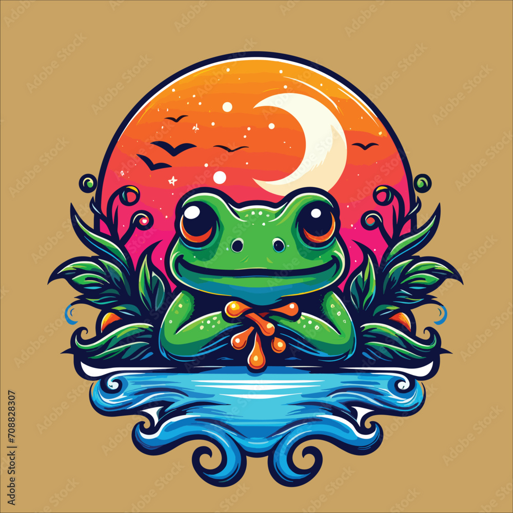 Cute Funny frog with moon , Frogs Love cute file eps vector Design ...