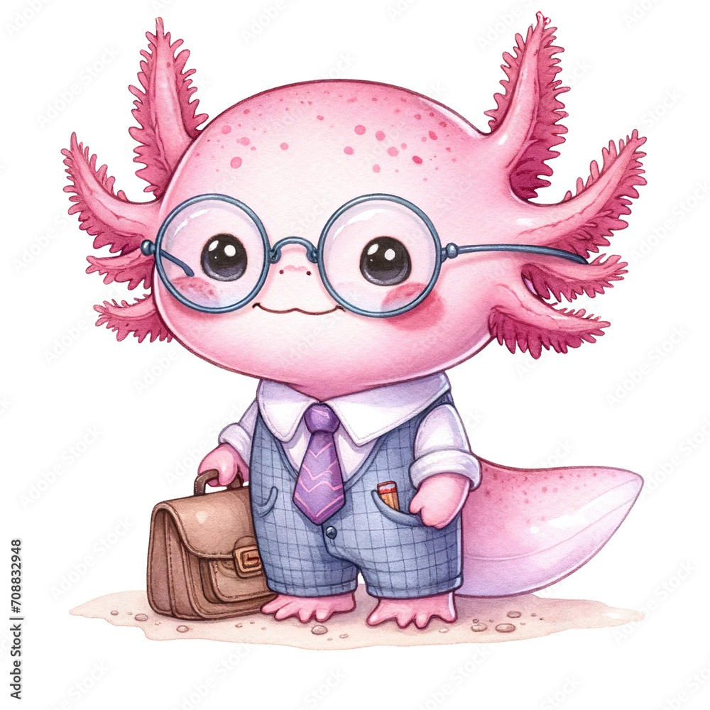 Axolotl with Glasses Back to School Clip art Stock Illustration | Adobe ...