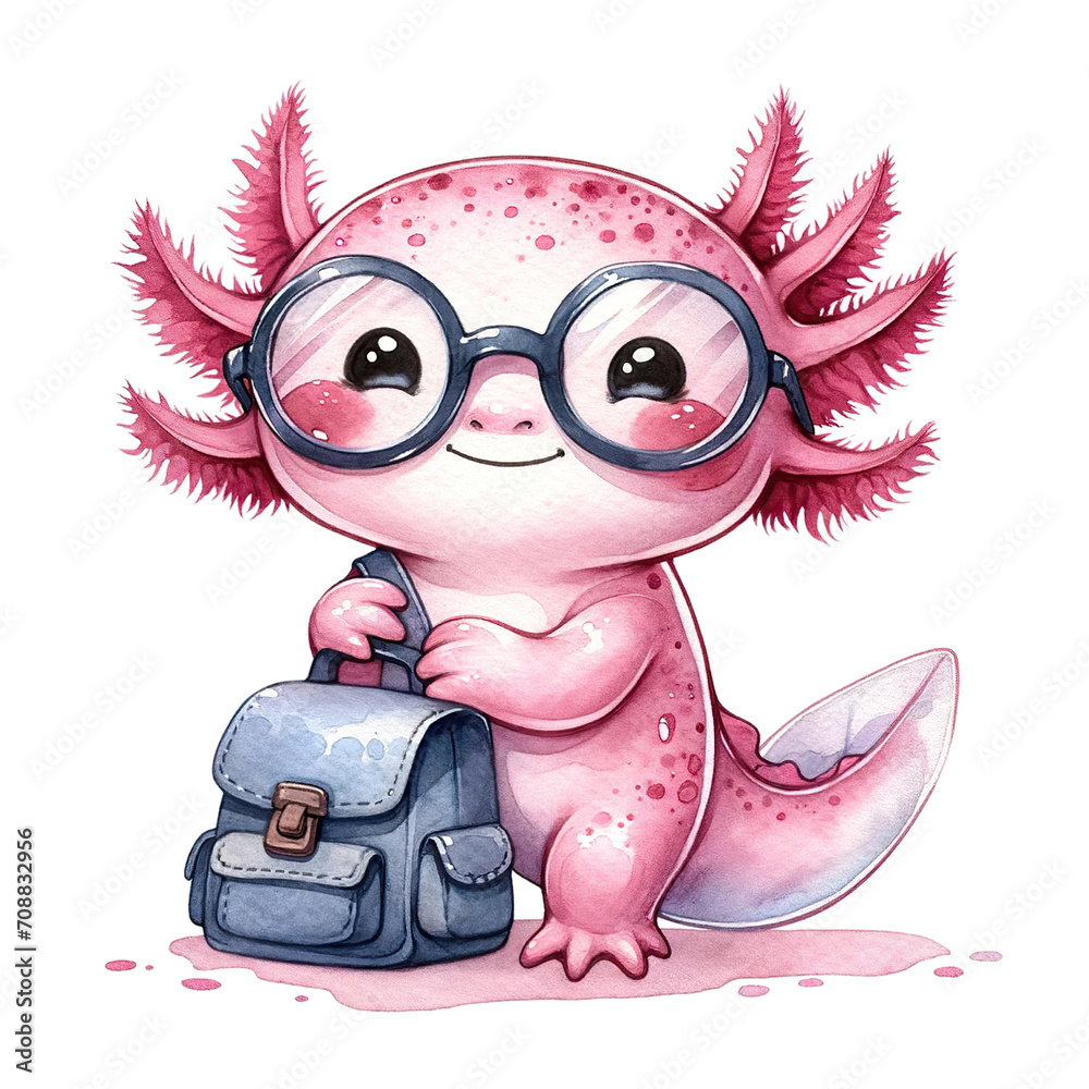 Axolotl with Glasses Back to School Clip art Stock Illustration | Adobe ...