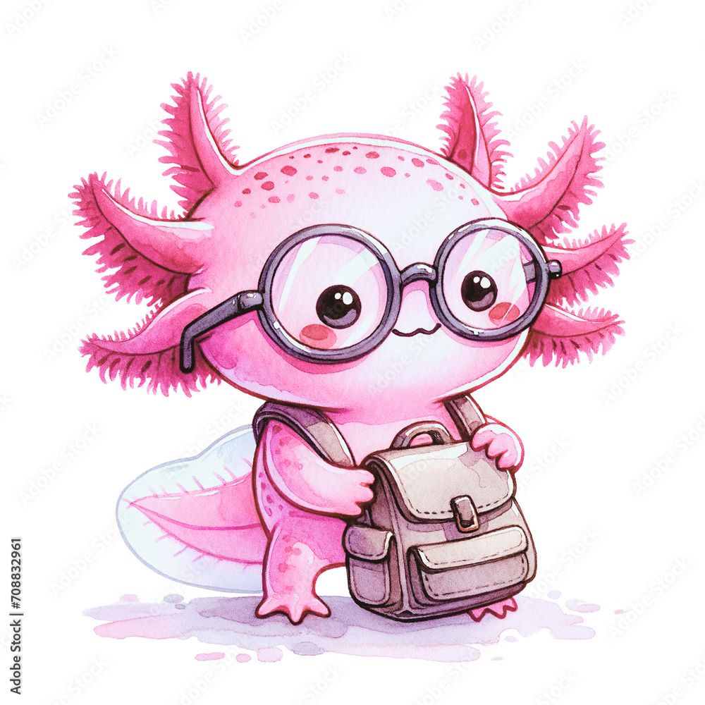 Axolotl with Glasses Back to School Clip art Stock Illustration | Adobe ...