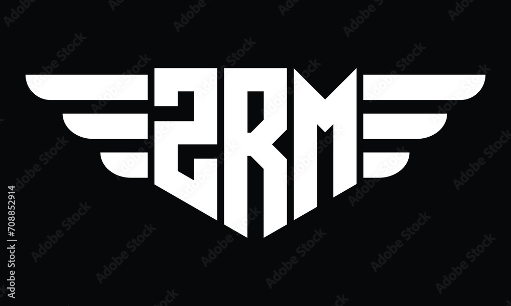 ZRM three letter logo, creative wings shape logo design vector template ...