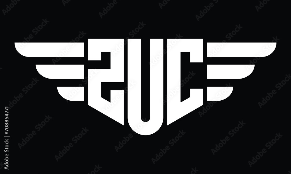ZUC three letter logo, creative wings shape logo design vector template ...