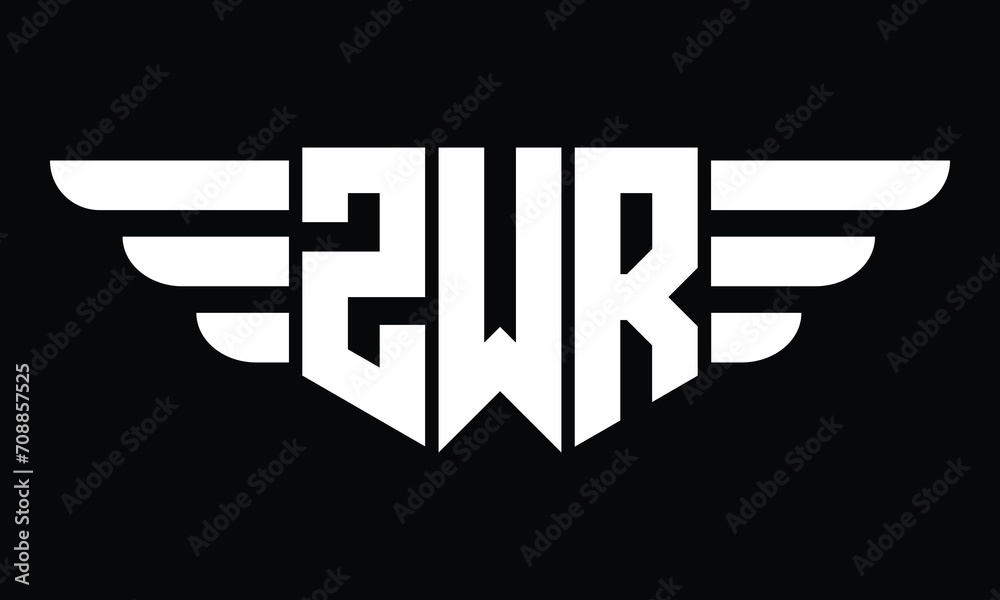 ZWR three letter logo, creative wings shape logo design vector template ...
