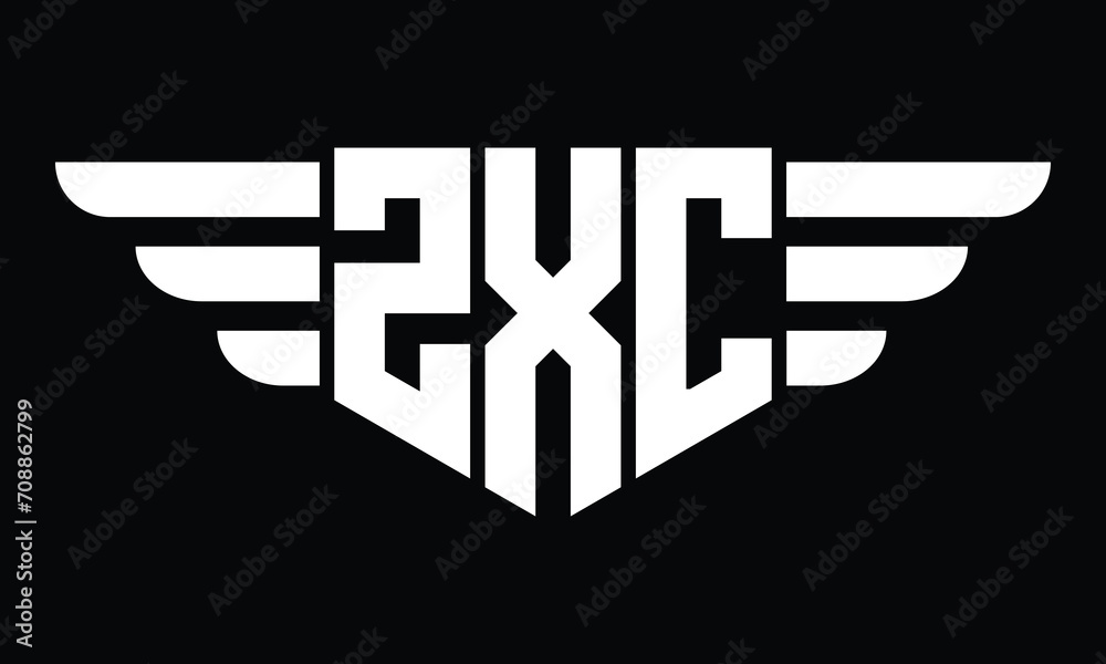 ZXC three letter logo, creative wings shape logo design vector template ...