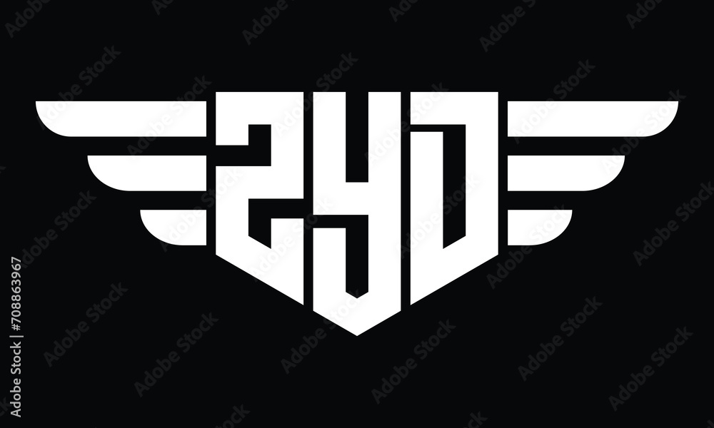 ZYD three letter logo, creative wings shape logo design vector template ...