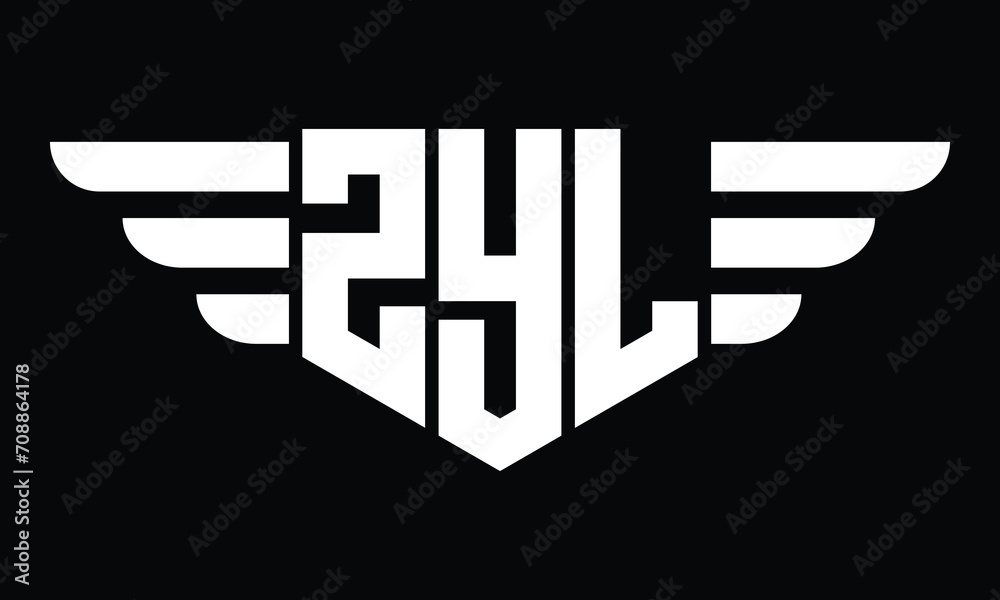 ZYL three letter logo, creative wings shape logo design vector template ...