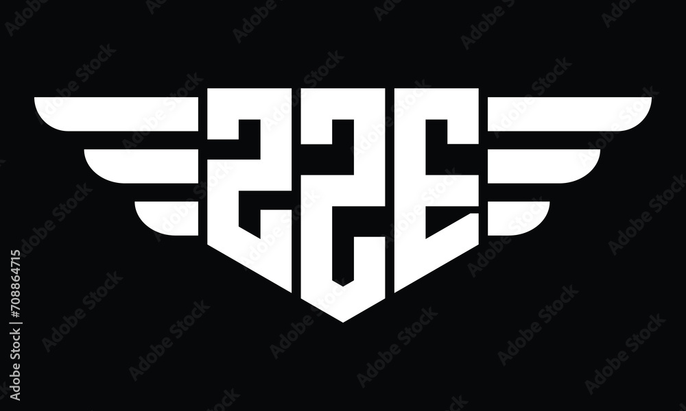 ZZE three letter logo, creative wings shape logo design vector template ...