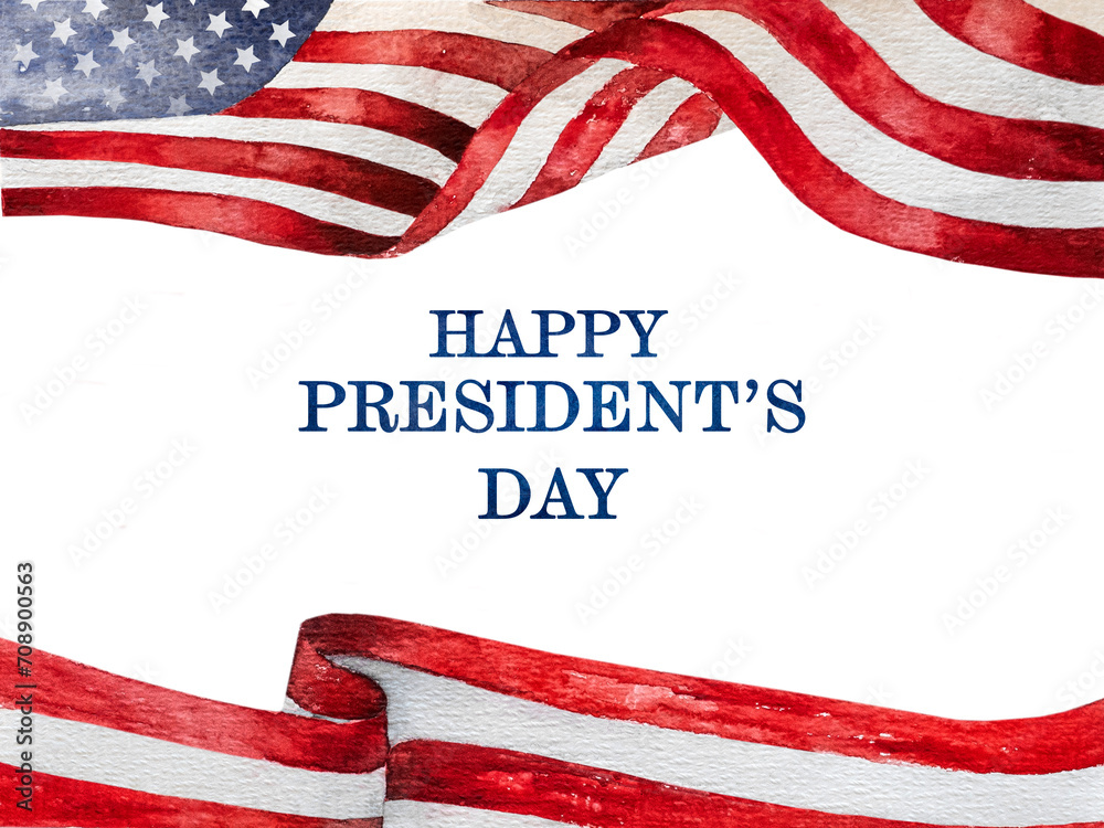 Happy Presidents' Day. American flag drawing and congratulatory message ...
