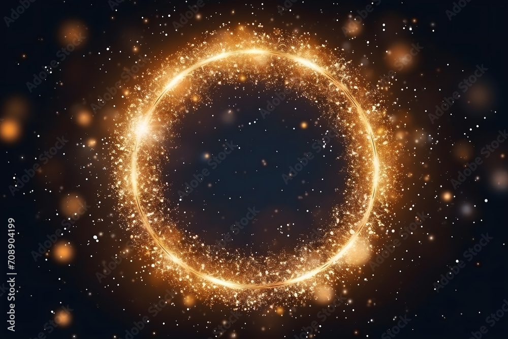 Gold glitter circle of light shine sparkles and golden spark particles ...
