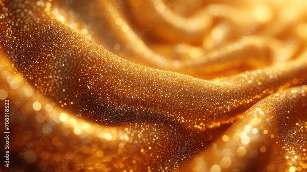 a close up view of a shiny gold fabric with lots of gold glitter flecks ...
