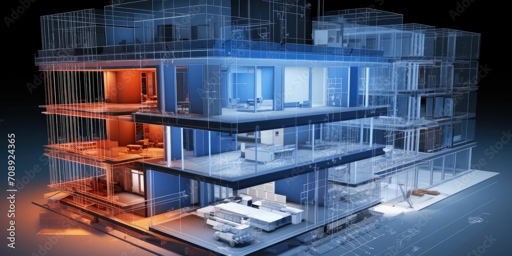 BIM Building Information Modeling concept. Touching on 3D digital model ...