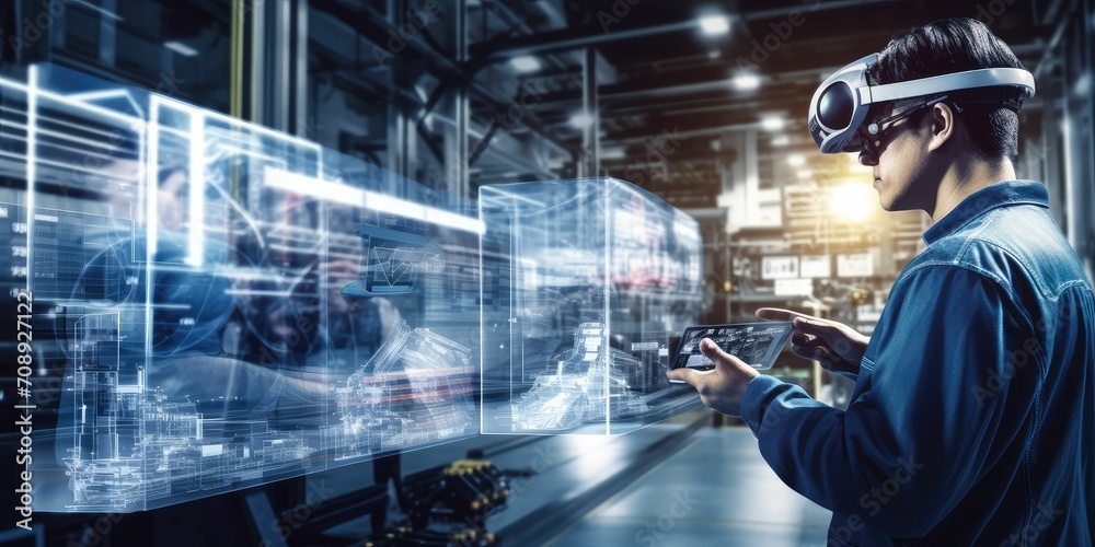 smart industry 4.0 futuristic technology concept, engineer use ...