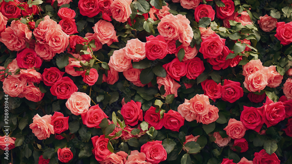 Natural fresh red roses flowers pattern wallpaper. top view, Red rose ...