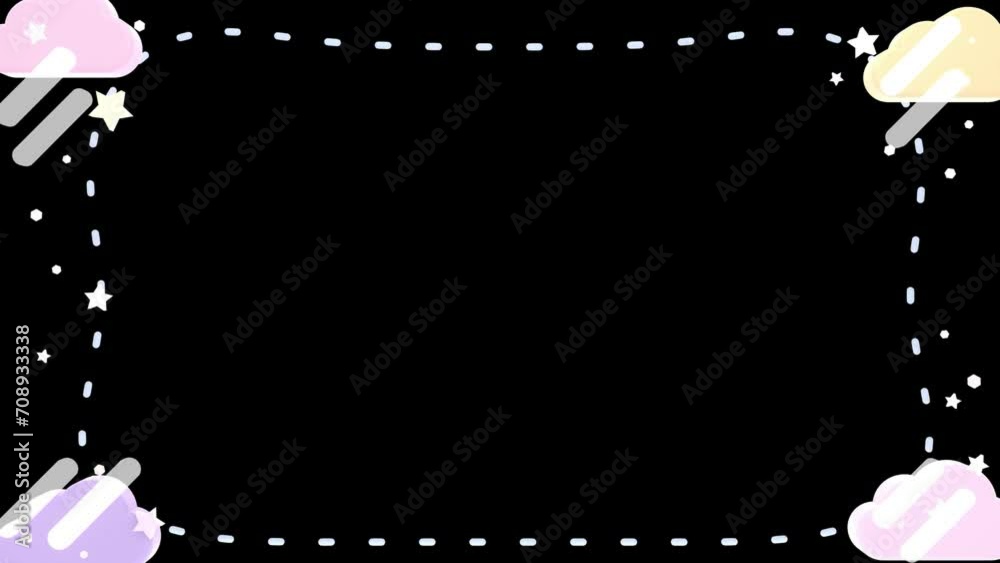 Looped cartoon clouds, rounded corner rectangles, stars, and dashed ...
