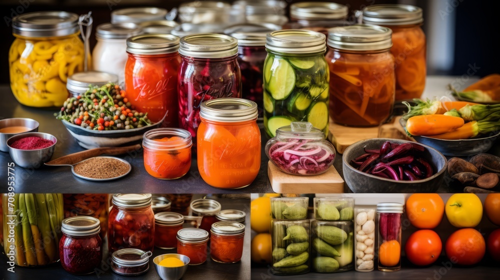 Collage of various fruits and vegetables being prepared for ...