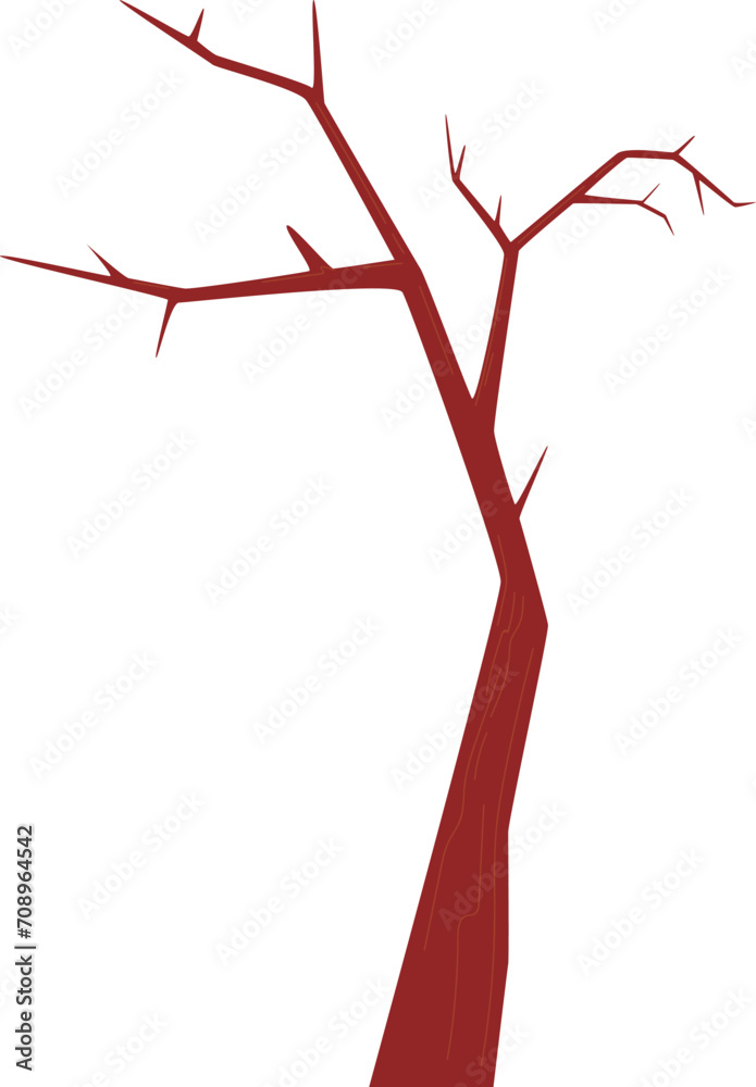 Bare tree without leaves, brown simple trunk and branches on white ...