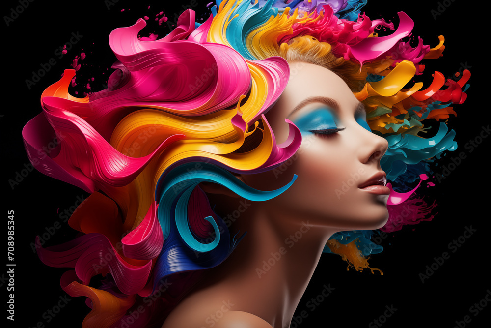 Abstract masterpiece of a woman's face emerged, brought to vivid life ...