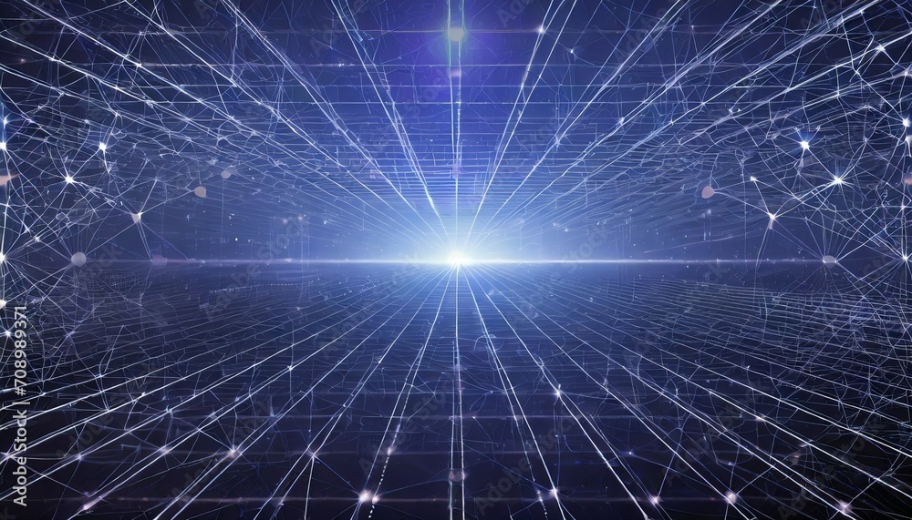 abstract technology background of a quantum computing system with a cyber network grid and ...