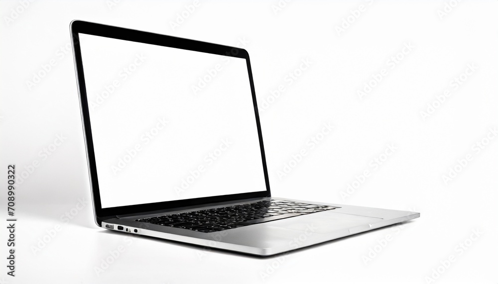 laptop with blank screen on white background isolated close up side ...
