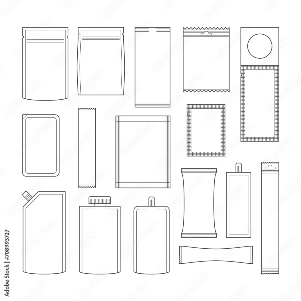 Sachet Sign Black Thin Line Icon Set Packaging Template Concept ...