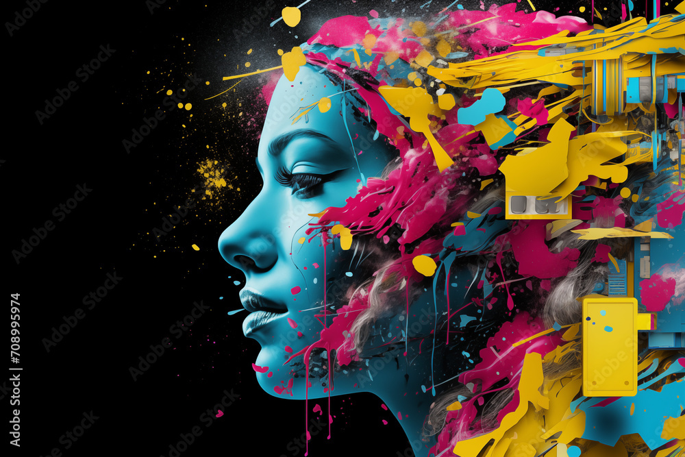Abstract masterpiece of a woman's face emerged, brought to vivid life ...