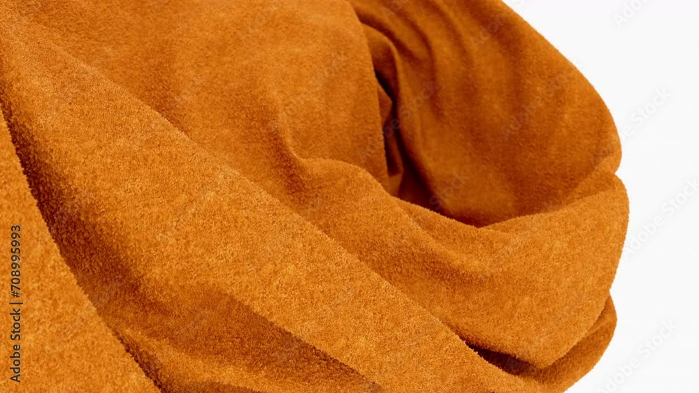 3D render of wavy in air brown suede leather on white background with ...