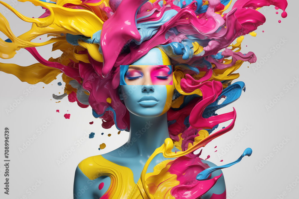 Abstract masterpiece of a woman's face emerged, brought to vivid life ...