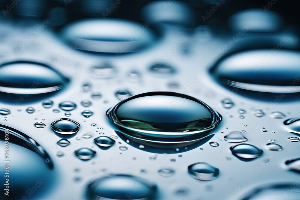 This close-up photo captures a single water drop in a serene pool ...